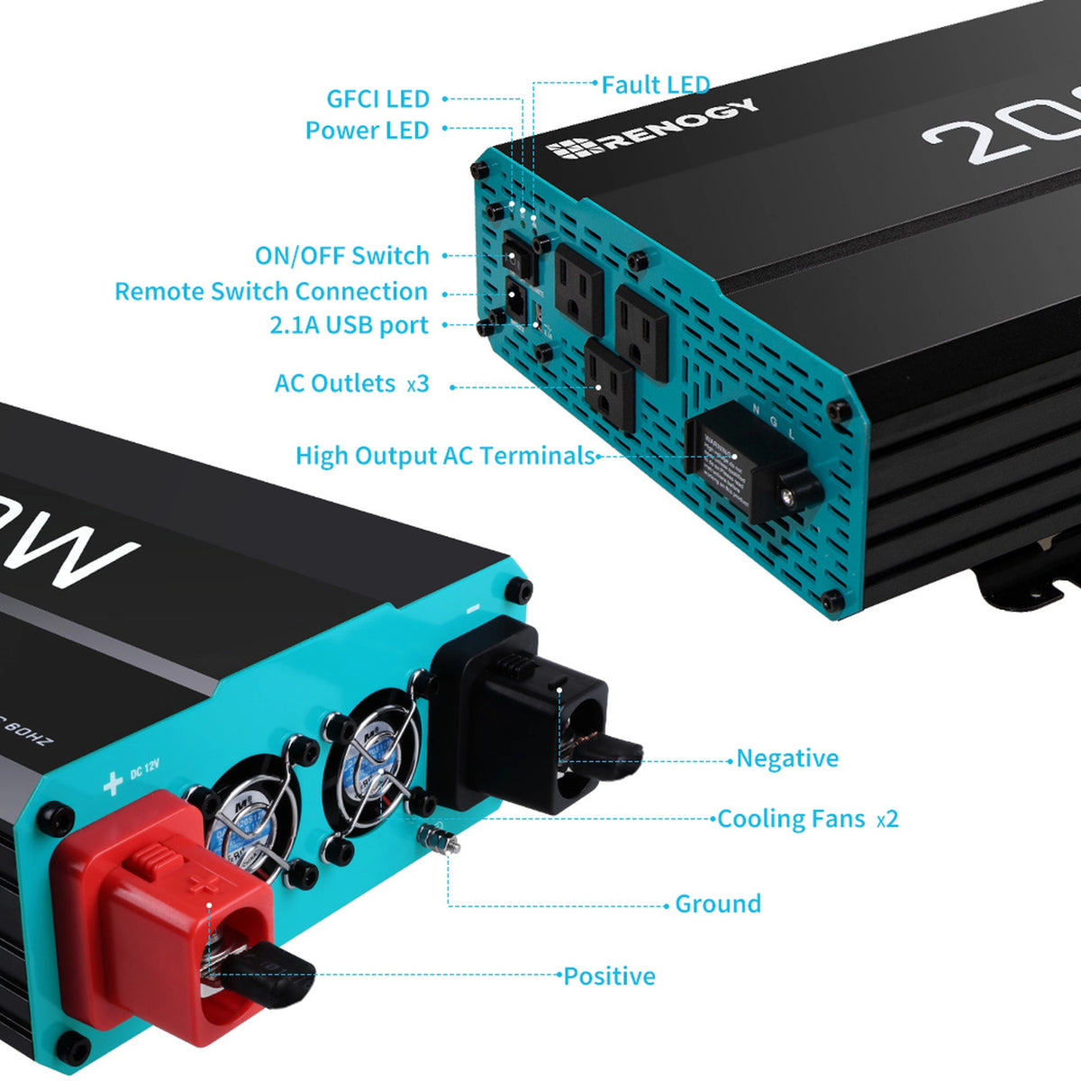 Reonogy 2000W 12V Pure Sine Wave Inverter – Level Up Suspension